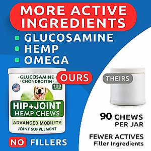 Hemp Treats + Glucosamine + Omega 3 for Dogs Bundle - Joint Pain + Allergy and Itch Relief - Hip & Joint Supplement w/MSM + Chondroitin + Hemp Oil + Omega 3 + EPA & DHA Fatty Acids - 120 + 180 Chews