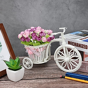 TRIEtree Bicycle Artificial Flower Decor Plant Stand Nostalgic Bicycle Planter Garden Decor for Home Wedding Decoration(Purple)