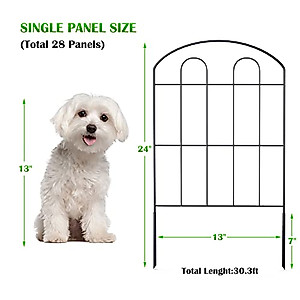 28 Pack Decorative Garden Fence Outdoor 24in (H) x 30ft (L) Coated Metal RustProof Landscape Wrought Iron Wire Border Folding Patio Fences Flower Bed Fencing Animal Barrier Section Panels Decor
