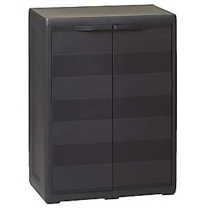 Festnight Garden Storage Cabinet with Ventilated Adjustable Shelf 2 Doors Patio Tool Shed Lawn Care Equipment Pool Supplies Storage Organizer Black 25.6 x 15 x 34.3 Inches (L x W x H)