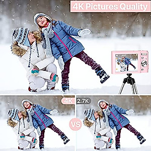 Digital Camera, 4K 48MP Vlogging Camera Compact Pocket Camera with 16X Zoom 32GB SD Card, Point and Shoot Camera for Adult Seniors Students Kids Beginner(Pink)