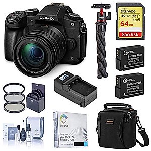 Panasonic Lumix DMC-G85 Mirrorless Camera with 12-60mm OIS Lens Starter Bundle with Bag, 64GB SD Card, 2 Extra Battery, Charger, Mini Tripod and Accessories