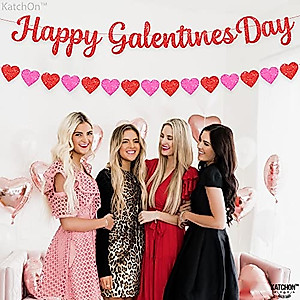 Glitter, Red Happy Galentines Day Banner - 2 Strings, No DIY | Happy Galentines Day Decorations | Galentines Day Party Favors for Be My Galentine Decor | Galentine's Day Decorations, Galentines Décor