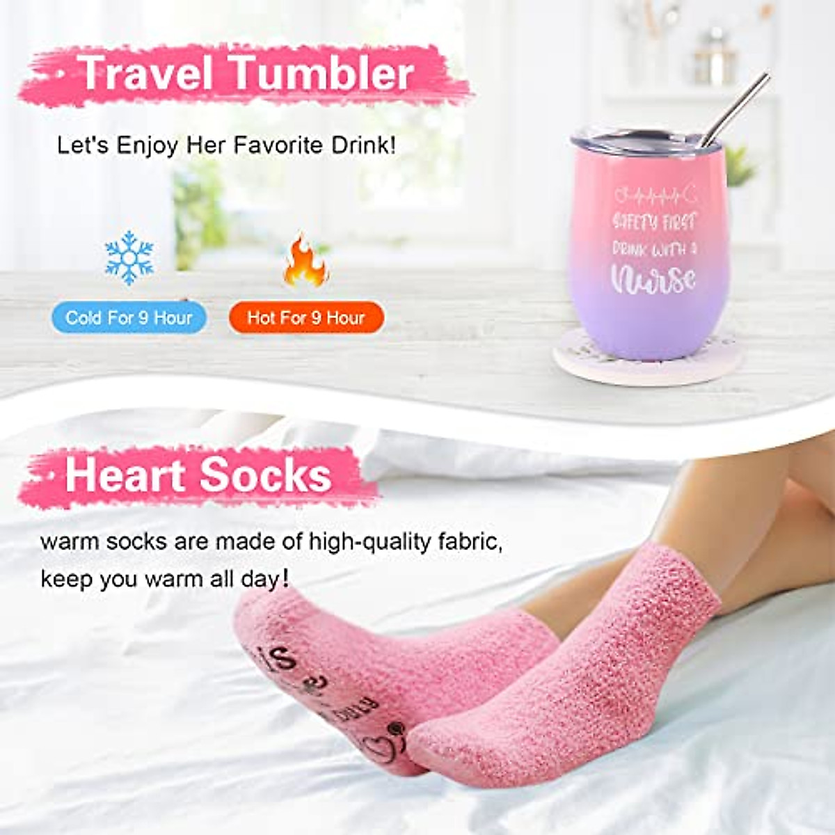 Nurse Gifts Box for Women, Nurse Appreciation Gift Set with Super Soft Nurse Throw Blanket, Wine Tumbler, Coaster, Socks, Keychain, 2pcs Badge Holder Reel, Card(Purple)