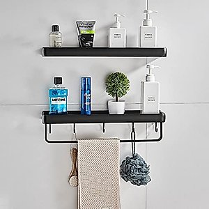 AceLuxur Wall Mounted Stainless Steel Shower Caddy Basket Shelf for Shampoo, No Drilling Adhesive Shower Shelf Storage Organizer, 2 Pack (12 In/ 30 cm, Black)