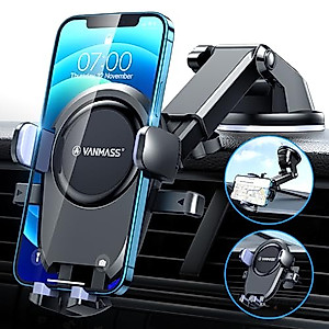 VANMASS 2024 Upgraded Car Phone Holder Mount [Strongest Suction & Military-Grade] Universal Cell Phone Holder Stand for Truck Dash Windshield Vent Cradles for iPhone Android All Smartphones