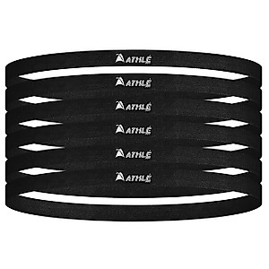 Athlé Skinny Headbands for Women and Men - 6 Pack - Elastic Headbands for Women and Men - Non Slip Silicone Grip - Lightweight and Comfortable Thin Headbands - Black
