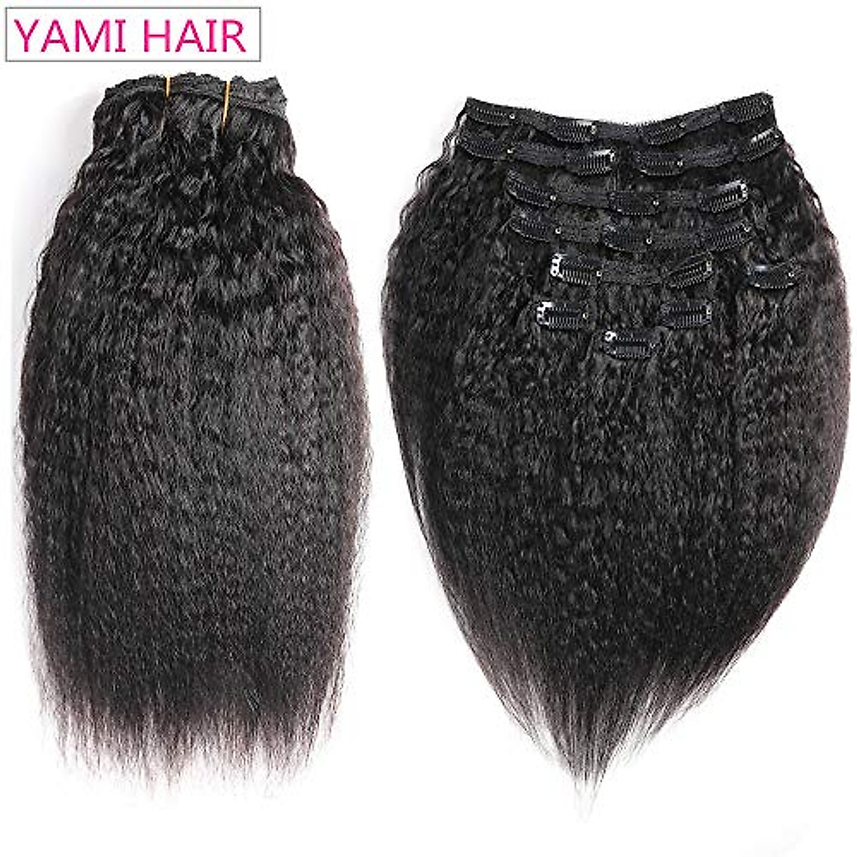 YAMI Kinky Straight Clip In Hair Extensions for Black Women Human Hair Clip in Extensions 10Pcs Brazilian Virgin hair Extensions Clip in Human Hair with Triple Weft 120g （10inch）