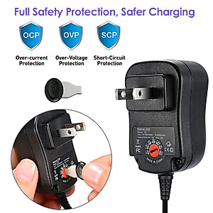 Universal AC Adapter, iCreatin 3V 4.5V 5V 6V 7.5V 9V 12V 12W Adjustable Voltage Replacement Power Supply Multi Volt for Household Electronics Router Speaker CCTV Cameras, 1A 1000mA Max.