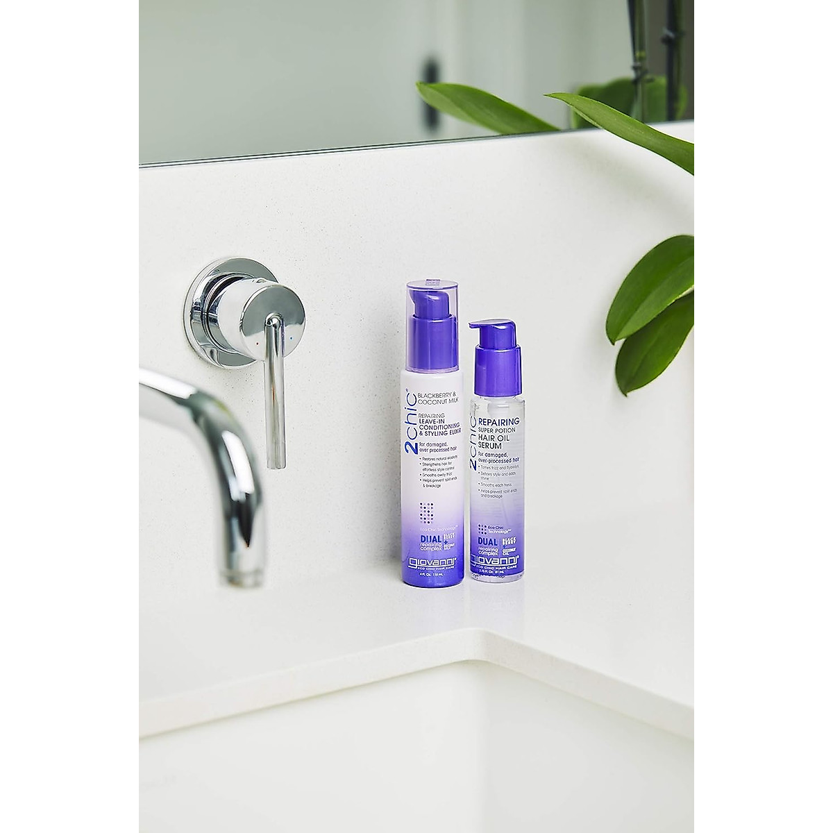 GIOVANNI 2chic Ultra Shine Leave-In Conditioning & Styling Elixir - Hair Serum for All Hair Types, Tsubaki Seed Oil & White Tea, Detangles, Smooths & Conditions, Tames Frizz - 4 oz