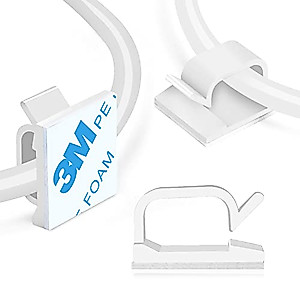 XHF 3/4” Adhesive Cable Wire Clips White 60pcs, Outdoor Cable Management Wire Organizer Cord Holder for Under Desk, Car, Wall, TV PC Ethernet Cable