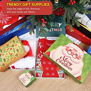 18 Gift Boxes with Lids for Presents, Assorted Christmas Wrapping Boxes for Extra Large Clothes, 12 Designs 4 Size Christmas Robes Shirt Box for Sweater, Xmas Holiday Present Box with 18 Gift Stickers