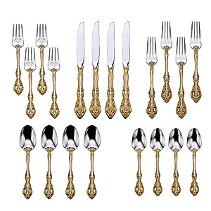 Oneida F100020Al20 Golden Michelangelo 20 Piece Fine Flatware Set, Service For 4, Metallic