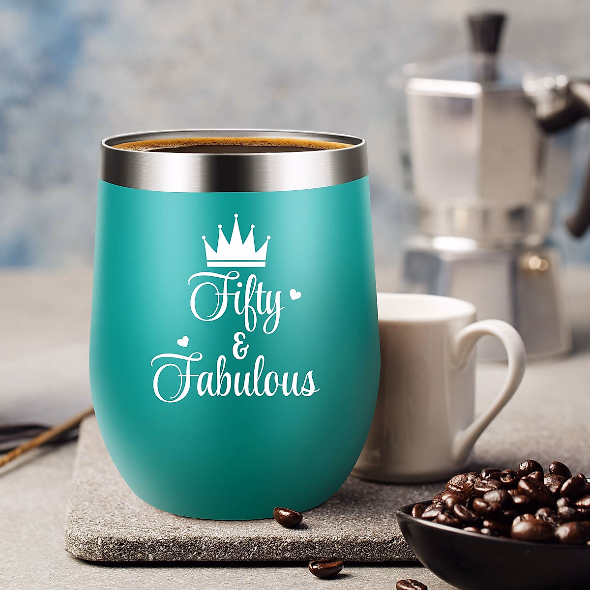 50th Birthday Gifts For Women - 1973 50th Birthday Decorations For Women - Birthday Gifts For 50 Year Old Woman - Green 60 & Fabulous 12 oz Wine Tumbler Gift for Her, Wife, Mom, Sister, Friend