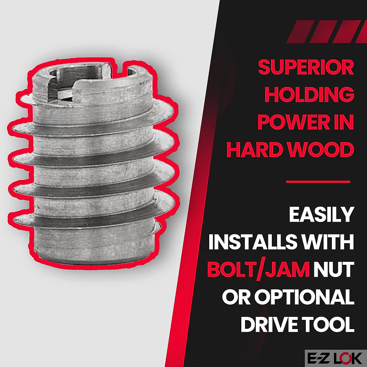 E-Z LOK Knife Threaded Insert for Hard-Wood, Stainless Steel Thread Inserts 8-32 Internal Threads, 0.375" Length Pack of 10
