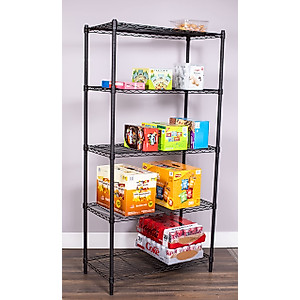 Internet's Best 5-Tier Wire Shelving - Flat Black - Heavy Duty Shelf - Wide Adjustable Rack Unit - Kitchen Storage
