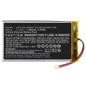 Synergy Digital Credit Card Reader Battery, Compatible with SumUp PS-GB-304583-010H Credit Card Reader, (Li-Pol, 3.7V, 1100mAh) Ultra High Capacity, Replacement for SumUp A037-001180SAA Battery