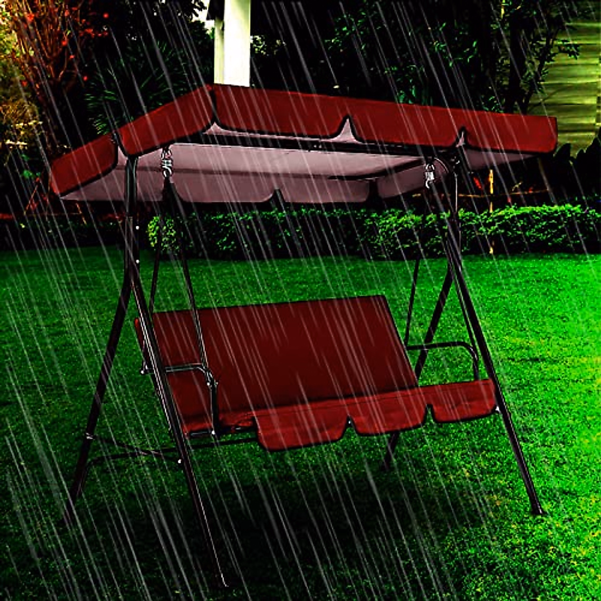 Outdoor Swing Canopy Cover, 2-Seater Canopy Swing Sets for Backyard, Replacement Swing Waterproof Top Cover Set for Patio/Lawn/Garden, Swing Canopy Cushion Sunscreen Uv Protection (No Steel Frame)