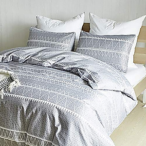 HYPREST Bohemian Queen Duvet Cover Set Lightweight Soft Grey Triangle 3PC Comforter Cover Set Hotel Quality Bedding Set - Oeko-TEX Certificated
