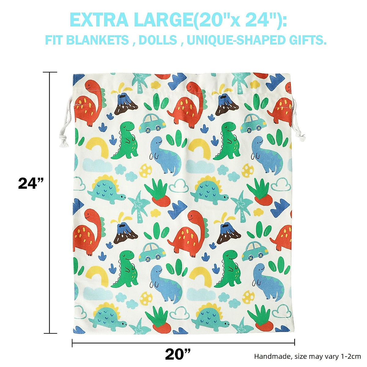 silenwest Baby Boy Gift Bags,Premium Canvas Drawstring Bags | Extra Large 24"x 20" | Reusable Fabric | Perfect for Baby Showers,Birthday Parties and More | Dinosaur Garden