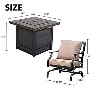 Grand patio 5 Pieces Patio Furniture Set with 29 Inch Fire Pit Metal Outdoor Chairs with Beige Cushions,Outdoor Furniture Sets Propane Fire Pit for Garden Party Backyard