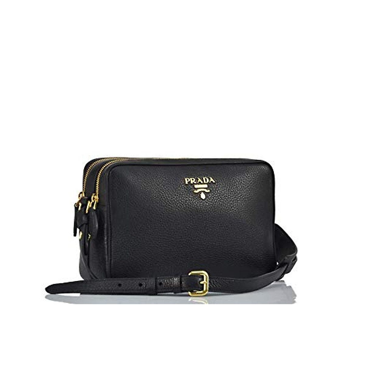 Prada Women's Black Bandoliera Vitello Phenix Leather Crossbody Bag 1BH079