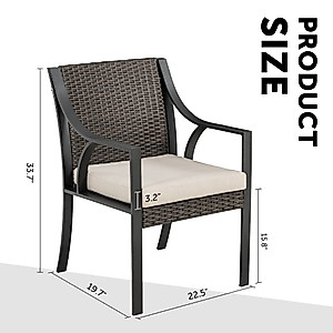 HAPPATIO Outdoor Wicker Chair, All-Weather Wicker Rattan Patio Dining Chair with Removable Cozy Cushions,Set of 6 for Patio Garden Backyard (Beige)