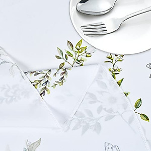 ASPMIZ Green Leaves Tablecloth, Tropical Leaf Plant and Butterfly Table Cloth, Spring Summer Waterproof Wrinkle Free Tablecover for Kitchen, Dining Room, Outdoor, Picnic, Party, Round 60 inch