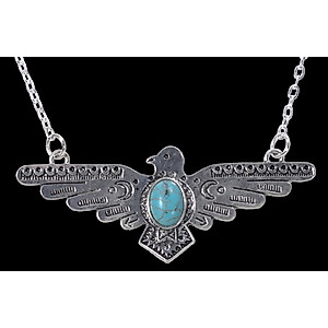 ViciBeads Necklace, Big and Bold 3"+ Southwestern Thunderbird with Turquoise Magnesite Antique Silver Colored (Not tarnished) Pendant with Chain 23"+GIFT BAG