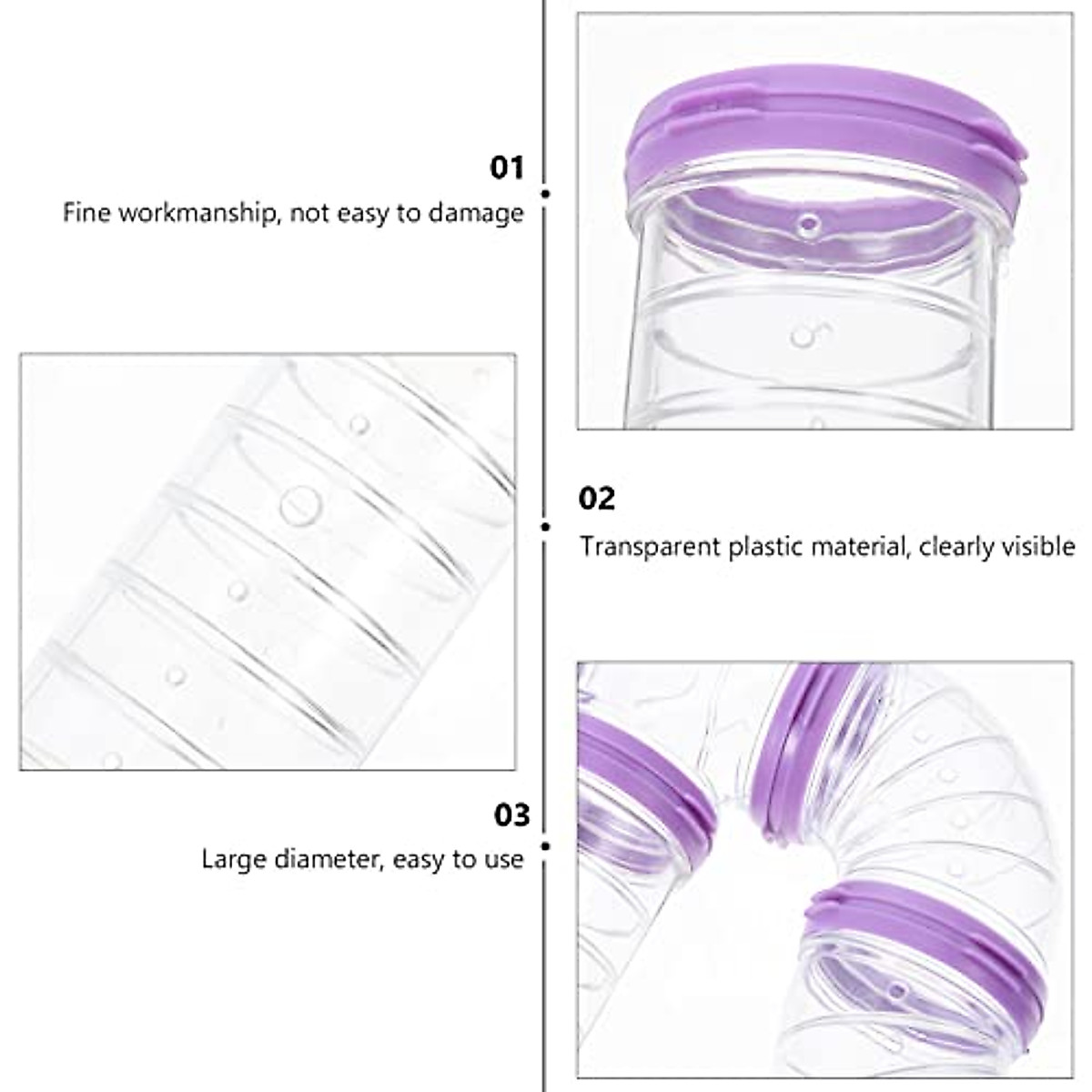 3sets Rats Maze Other Connector Toy Tool Fun Ferrets Purple Animals Hamster Gerbil Tube Tunnel Hideout, Hideaway House Animals- Pet DIY Transparent Sugar Plastic Exercising