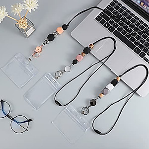 9 in 3 Set Retractable Lanyard for ID Badges, Teacher Lanyard with ID Holder Beaded Lanyards for Women