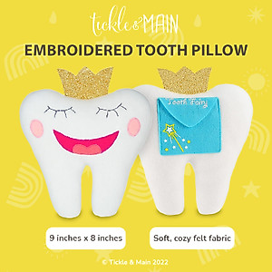 Tickle & Main 3-Piece Tooth Fairy Pillow for Girls & Boys - Includes Pocket Pillow, Dear Tooth Fairy Notepad & Photo Pouch - Kit for Kids 5-10 Years Old