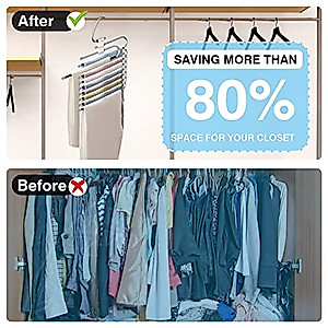 2 Pack Upgrade 9 Layers Pants Hangers Space Saving + 24 Pack Pants Hangers with Clips Adjustable Skirt Hangers for Women Closet Organizer College Dorm Room Essentials