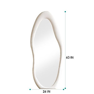 BEVERDY 63" x 24" Full Length Mirror with Stand, Wall Mounted or Floor Standing, Cloud Shape, Flannel Wrapped Wooden Frame, Irregular Full Body, White