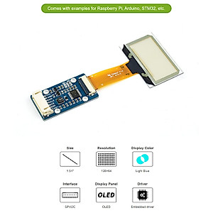 Coolwell 1.51inch Transparent OLED Compatible Raspberry Pi/Ardui/TM32, Display Light Blue Color, 128×64, SPI/I2C Interfaces