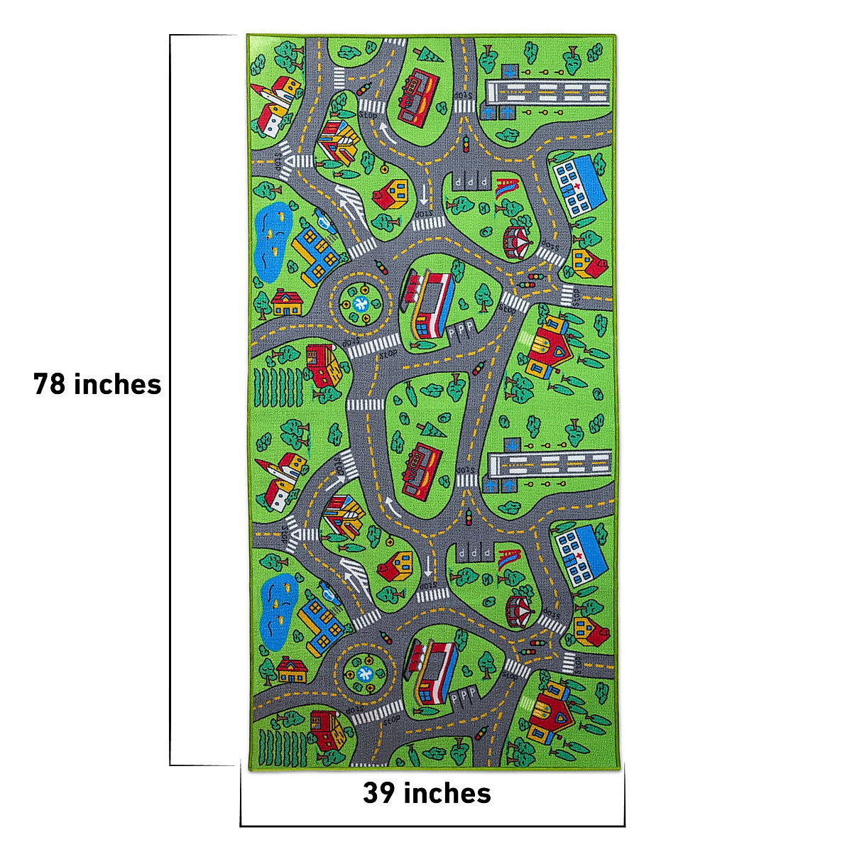 Kids Rugs Carpet Giant Large 80" x 40" Playmat City Life - Learn & Have Fun Safe! Children's Educational, Road Traffic System, Multi Color, Play Mat Rug Great for Playing Cars, Bedroom Playroom, Area