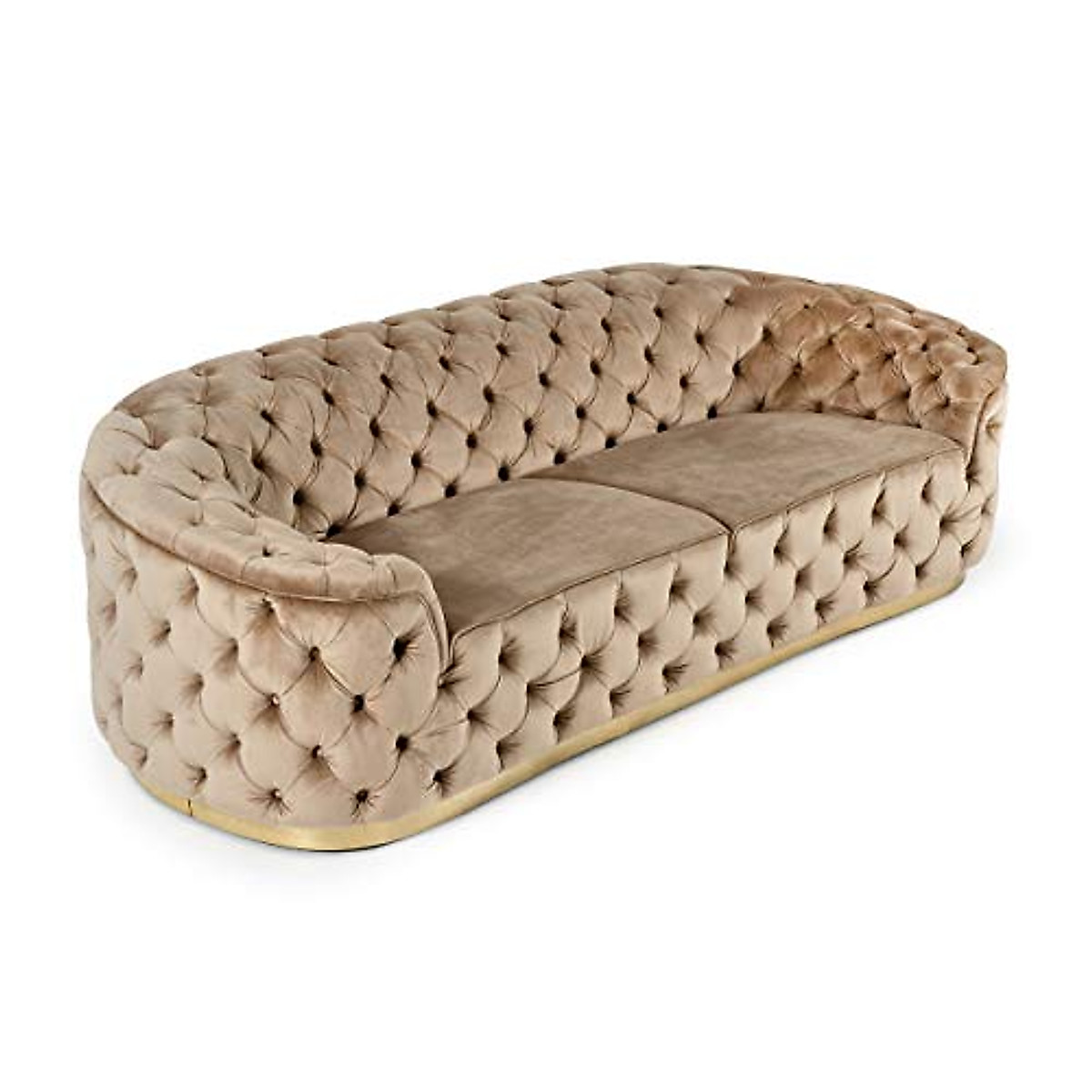 Limari Home Alban Collection Glam Style Living Room Velvet Fabric Upholstered Diamond Button Tufted Sofa With Gold Stainless Steel Accents, Beige