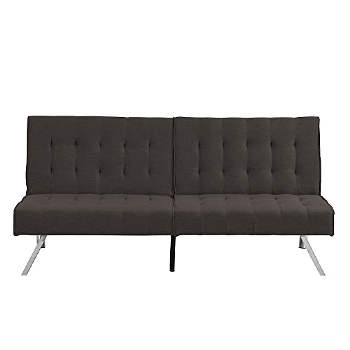 Penifun Convertible Folding Futon Sofa Bed Sleeper Couch for Living Room Linen Fabric Upholstered Loveseat, Solid Wood Frame/Stainless Leg, Espresso