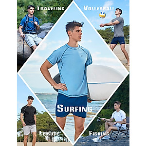EZRUN Men's Swim Shirts Rash Guard Short Sleeve UPF 50+ UV Sun Protection SPF Shirt Quick Dry Swimming Fishing Water Beach T Shirts(Green Gradient,XL)