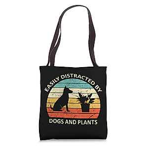 Retro Pet Dog Plant Lover Easily Distracted By Dogs & Plants Tote Bag