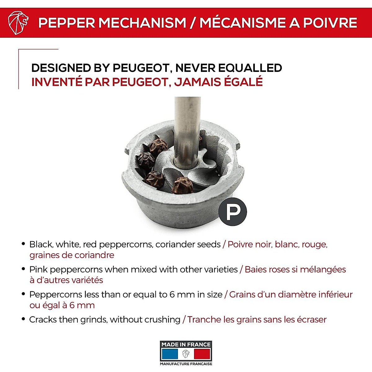 Peugeot - Paris u'Select Manual Pepper Mill - Adjustable Grinder - Beechwood, Graphite Finish 8.67in.