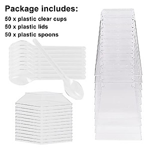 Wiaregom 50Pack 5oz Square Plastic Dessert Cups with Lids and Spoons,Clear Parfait Appetizer Cups for Tasting Party Desserts Fruit Parfait Baby Shower Party