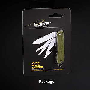 Ruike Keychain Small Pocket Knife,Folding 6 in 1 Multitool,12C27 Steel Stainless,G10 Handle,Mini EDC Tactical Camping Army Tac Survival Hunting Gear,Key Compact Scissors,Screwdriver,Bottle Opener Tool