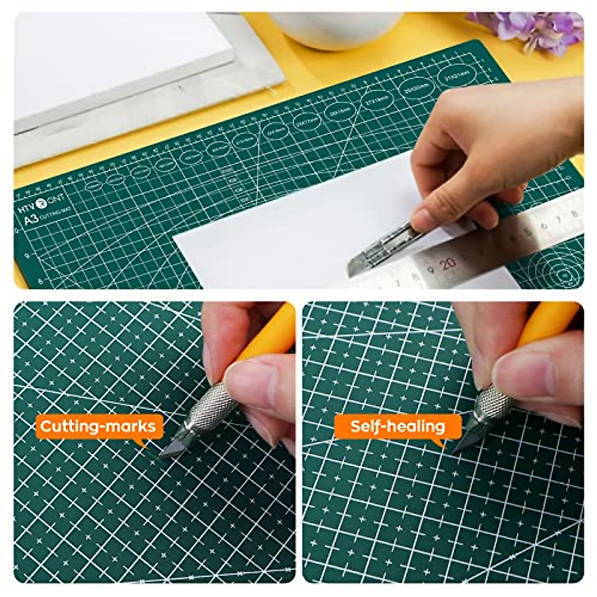 HTVRONT Self Healing Cutting Mat, 12" x 18" Double Sided Craft Mat, Non-Slip & Rotary Cutting Mat for Sewing, Scrapbooking, Quilting, Scrapbooking, Arts, Crafts Project（A3）