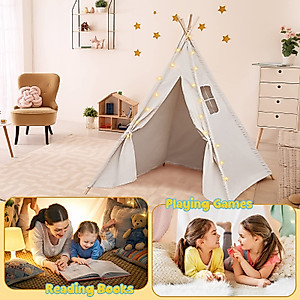 Berlune 3 Set Teepee Tents for Kids 6ft Cotton Canvas Play Tents with LED String Lights Indoor Outdoor Tents Kids Tipi Tents for Girls Boys Party Favor(3 Set, White, Ridge)