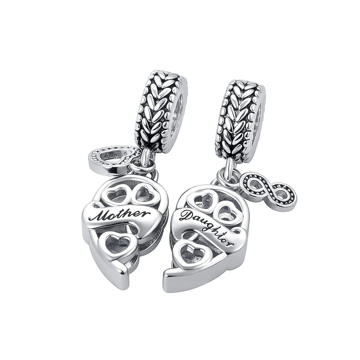 QeenseKc Mother Daughter Matching Heart Pendant Bead Charm for Pandora Bracelet Christmas Gift (Aut-164_MotherDa)