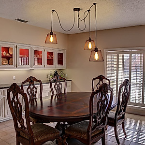 Modxian Farmhouse Retro spider Pendant Light Fixture, E26 Living Room Spider Light with Black Collapsible Metal Cage Lampshade, DIY Pendant Ceiling Light for Kitchen Island (Pendant Light)