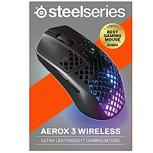 SteelSeries Aerox 3 Wireless - Super Light Gaming Mouse - 18,000 CPI TrueMove Air Optical Sensor - Ultra-lightweight Water Resistant Design - 200 Hour Battery Life