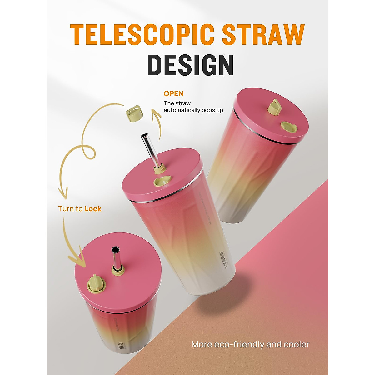 Youwoo Dazzle Stainless Steel Tumbler with Rubber metal straw Reusable Insulated Stainless Steel for Home, Travle, Office or Car,BPA-Free, simple modern tumbler, Gifts for Women Men, 20 oz (Mocha)