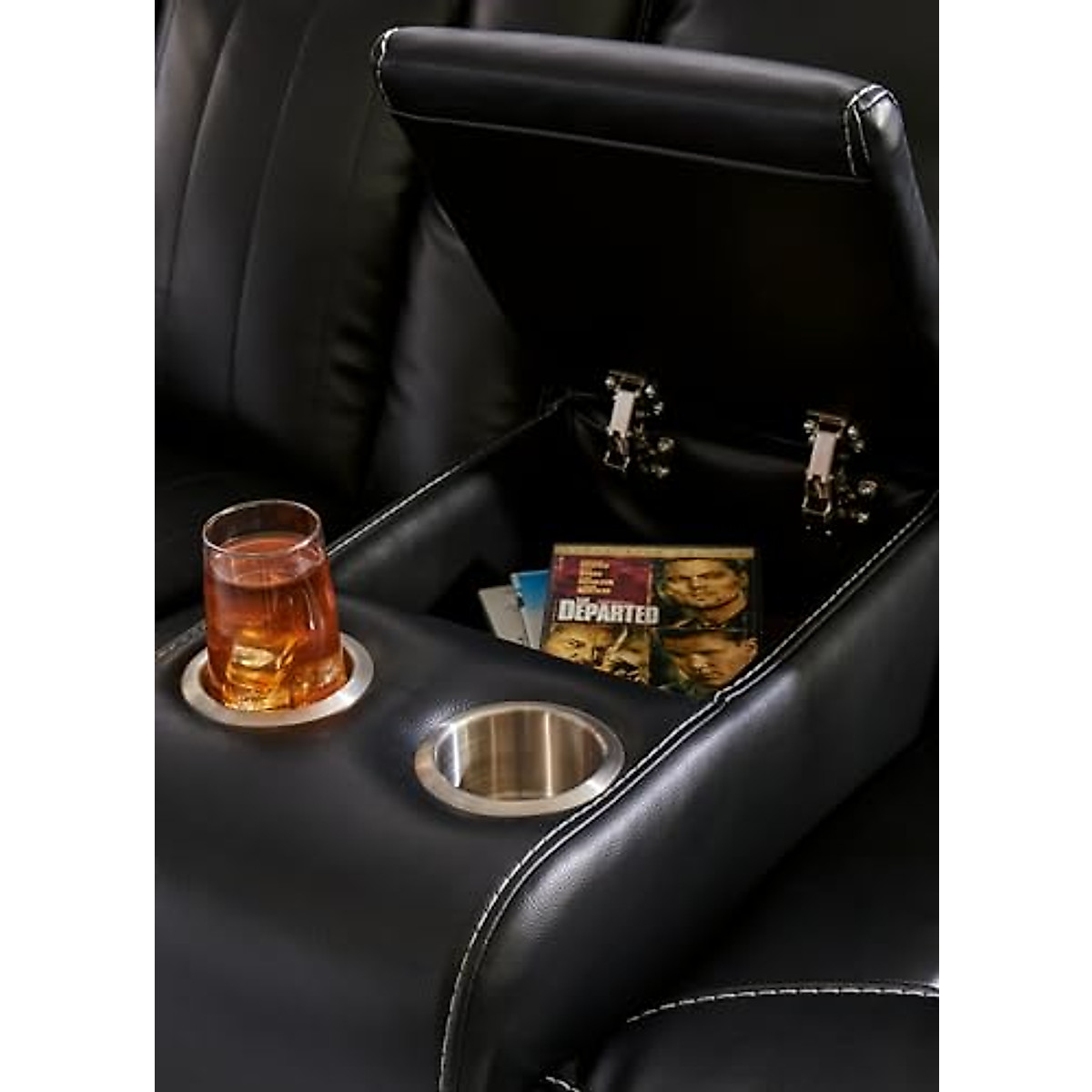 Signature Design by Ashley Caveman Den Power Reclining Loveseat with Console Love Seats, 75" W x 42" D x 42" H, Black